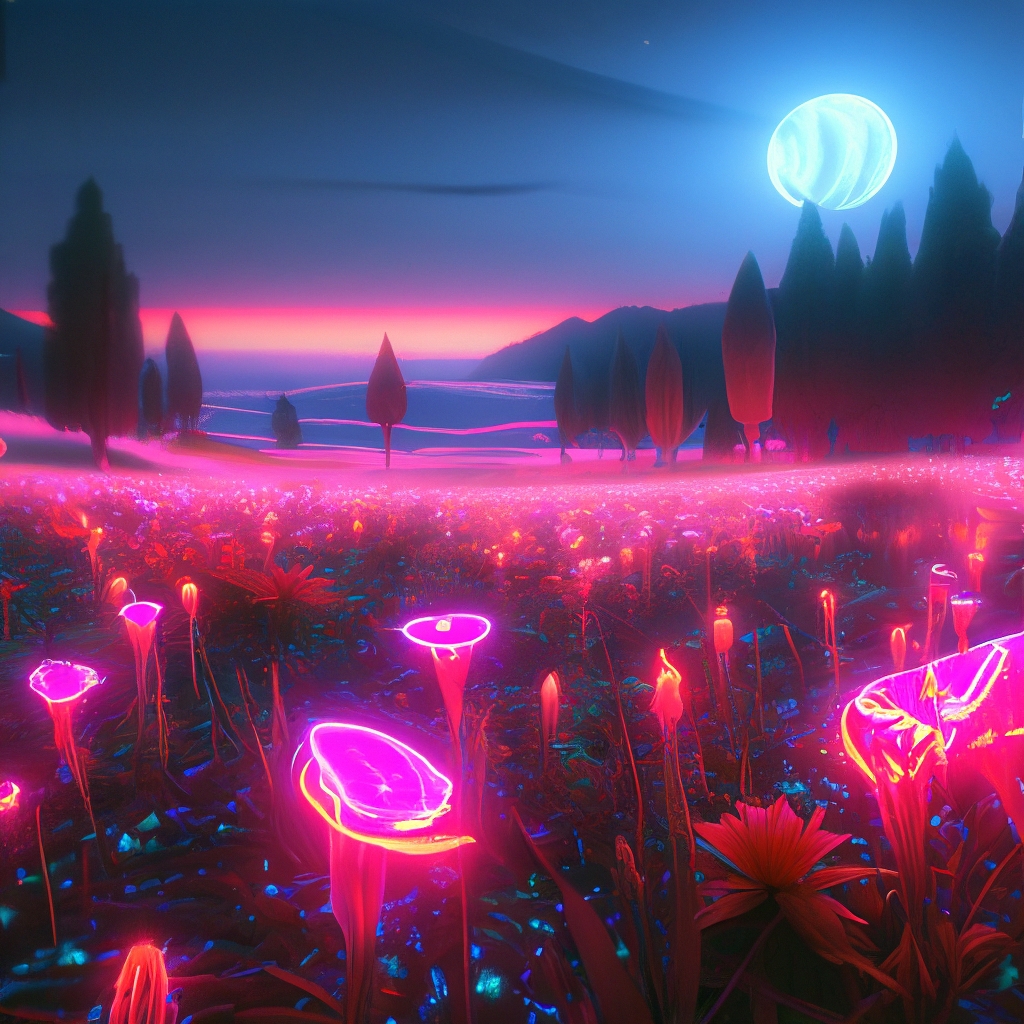 "Neon field" — image created in Shedevrum
