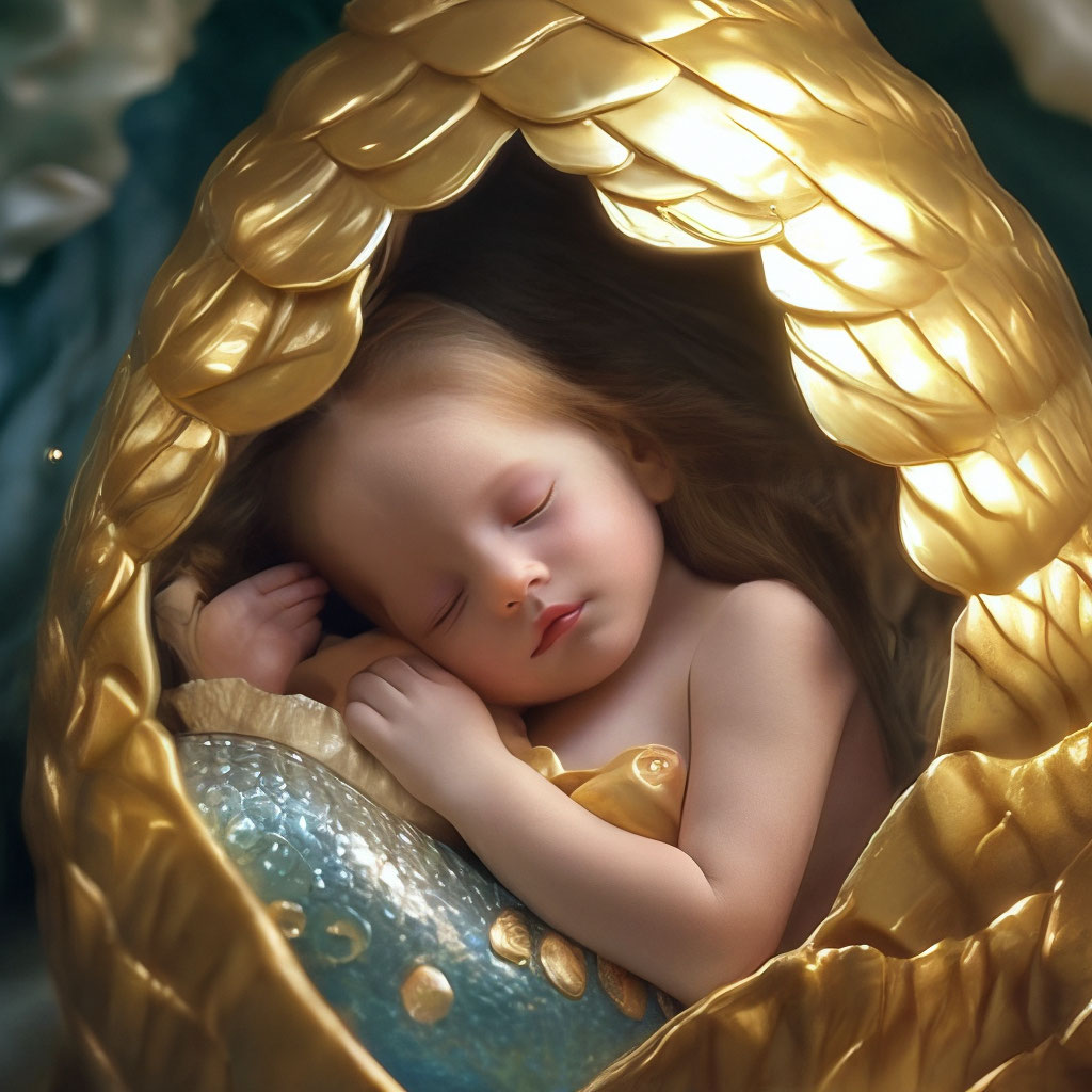 "General plan. An unborn mermaid girl sleeps inside a huge colossal ...
