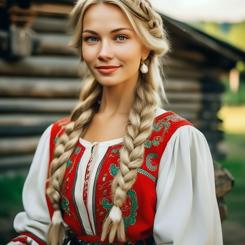 "Russian Russian beauty with a blonde braid, in a Russian folk costume ...