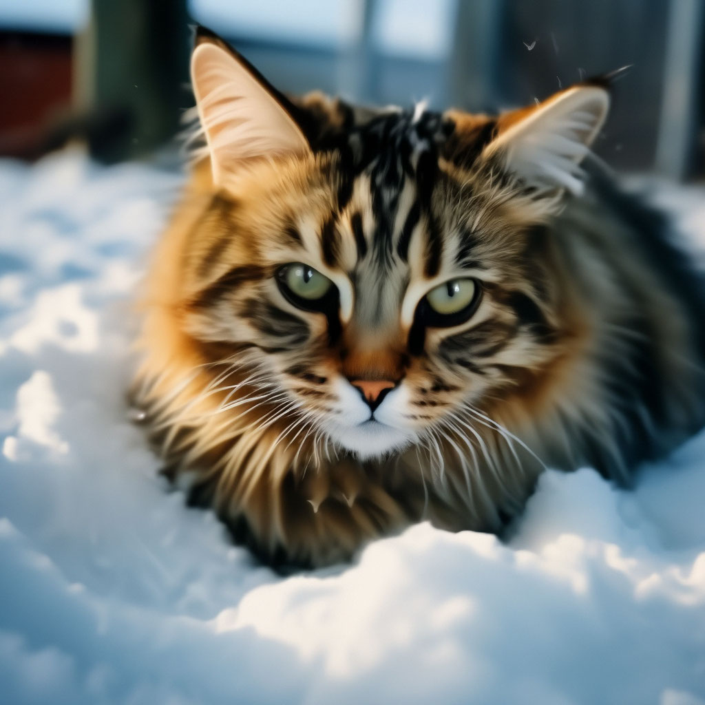 "The cat fell into the snow" — image created in Shedevrum
