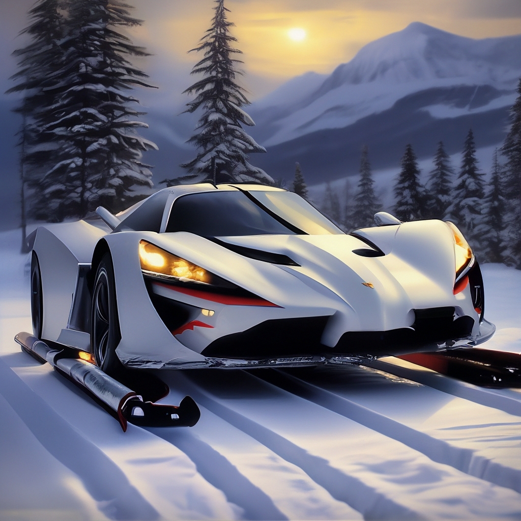 "Sport car on skis" — image created in Shedevrum