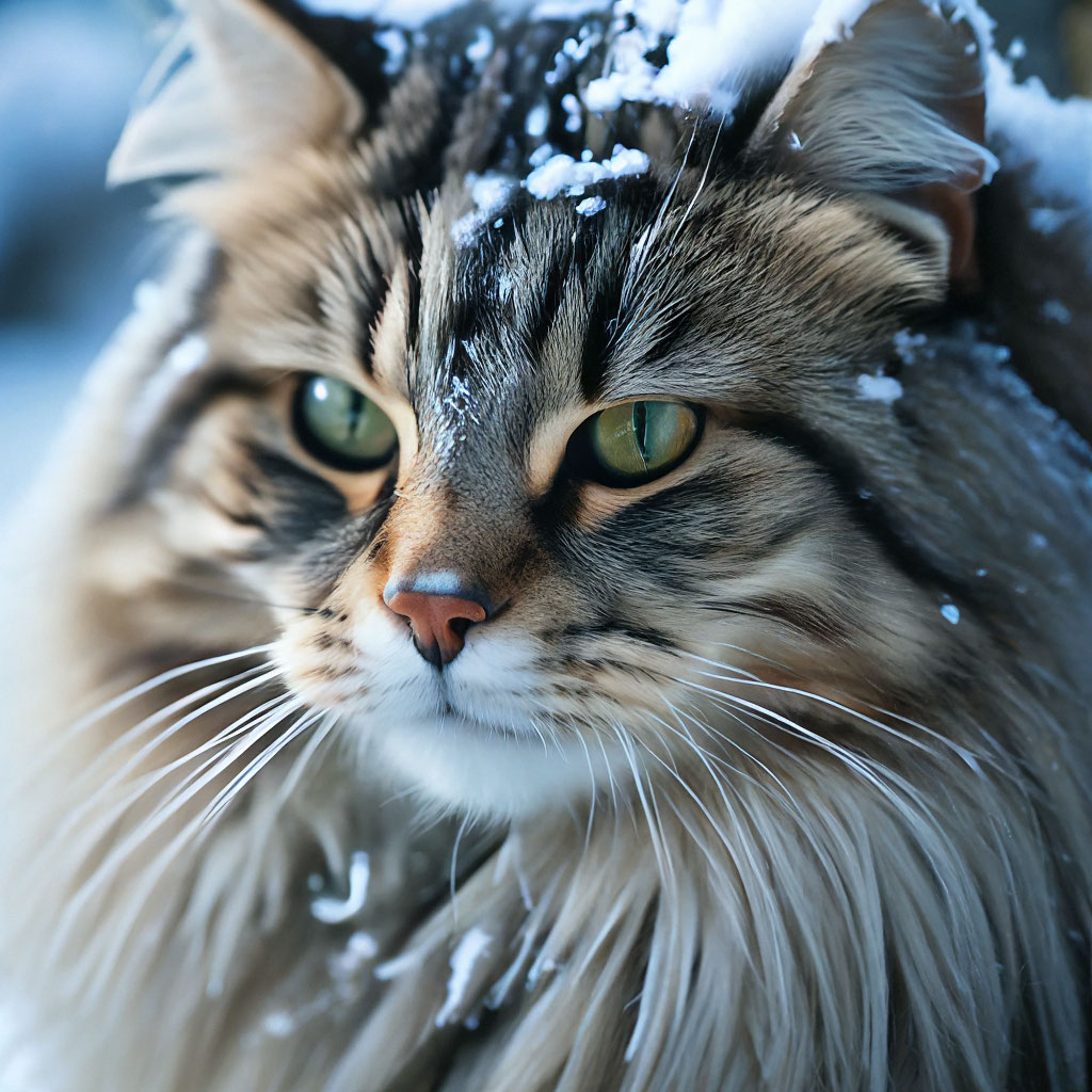 "Fluffy cat, Siberian, snow, snowdrifts" — image created in Shedevrum