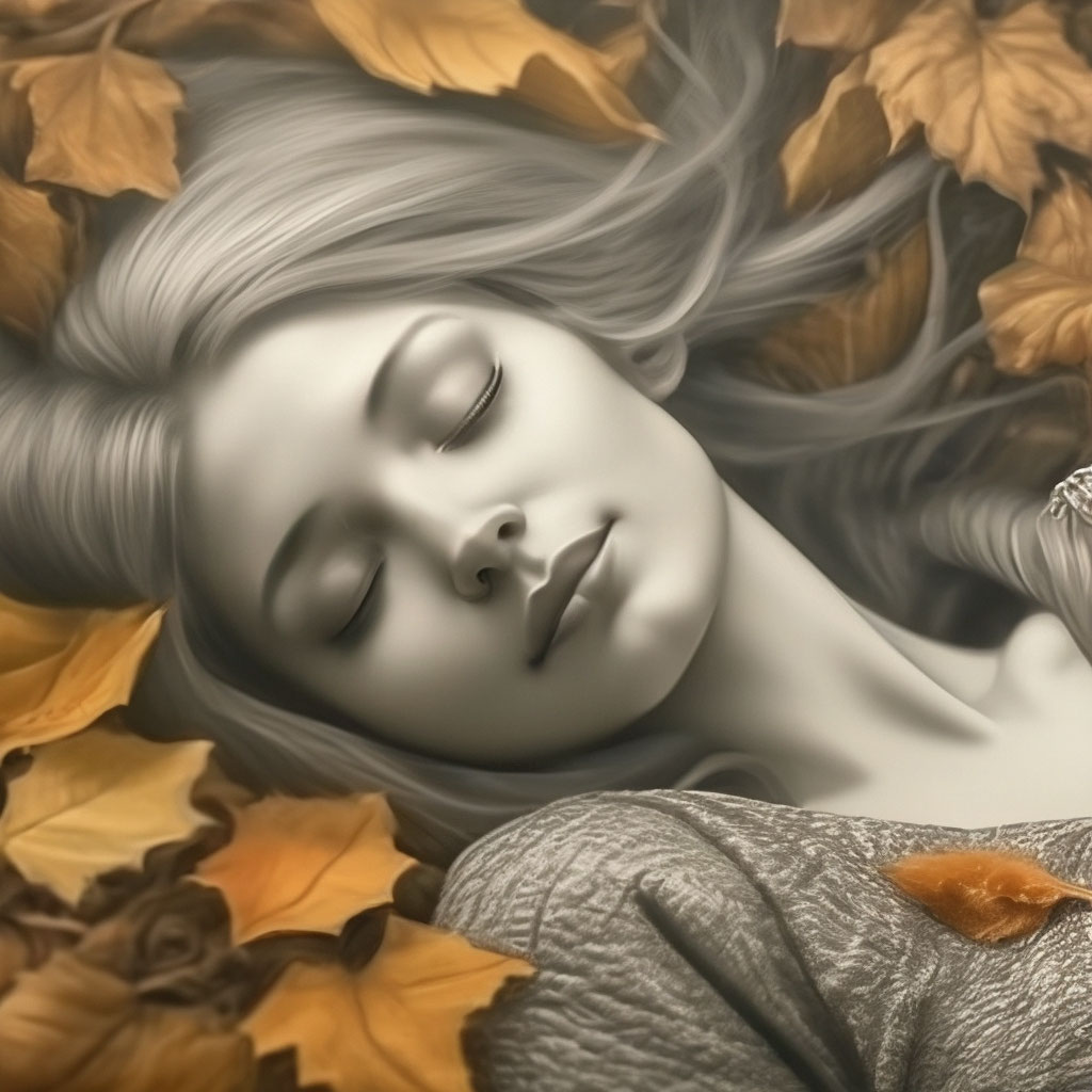"Sweet dreams to all... a beautiful elf fell asleep on autumn leaves ...