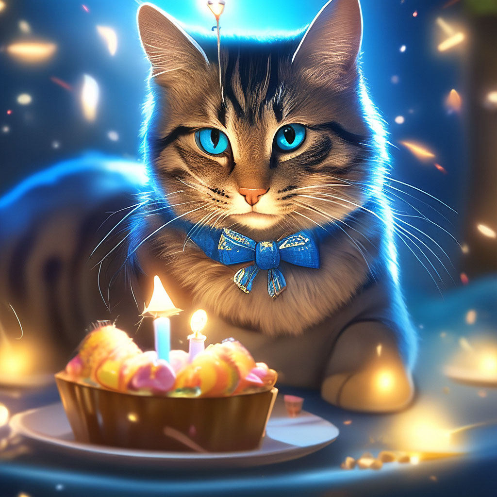 "The cat celebrates his birthday and eats a beautiful and delicious cat ...