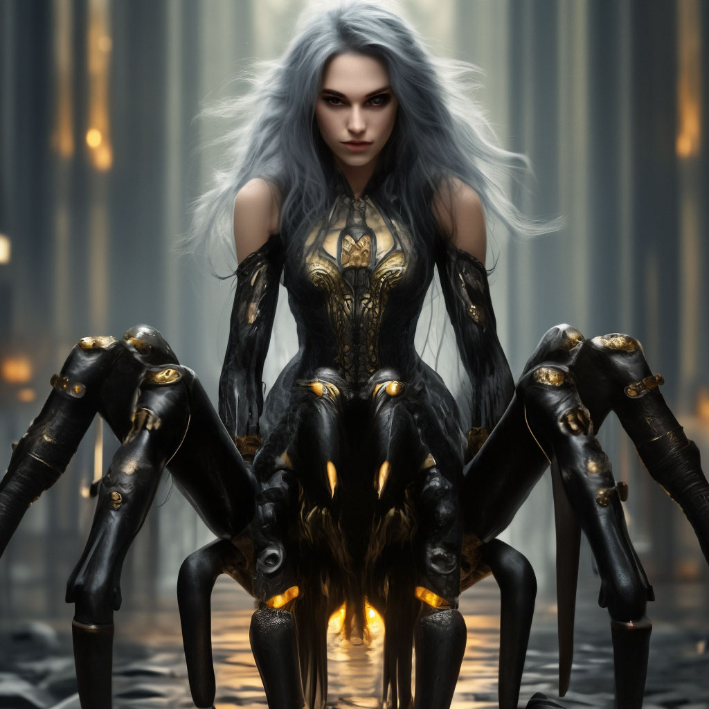 "Hybrid of man and spider, human torso on spider legs, centaur, girl ...