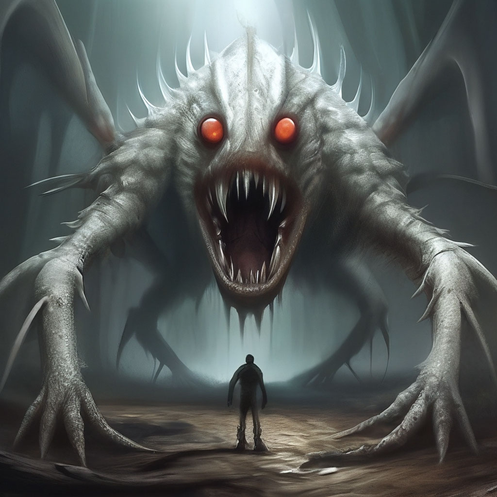 "Scary huge monster sharp teeth long limbs creepy big eyes" — image ...