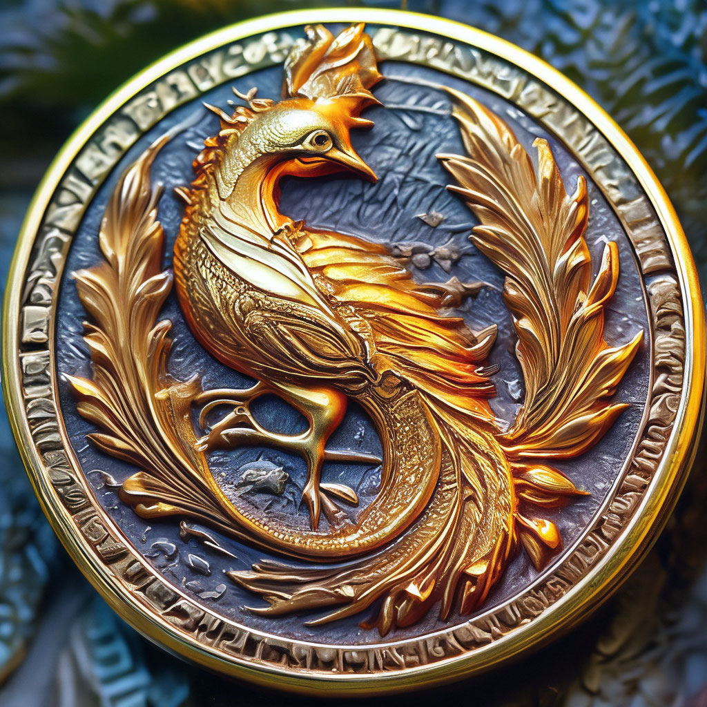 "Epic coin with the image of a firebird a firebird with a peacock tail ...