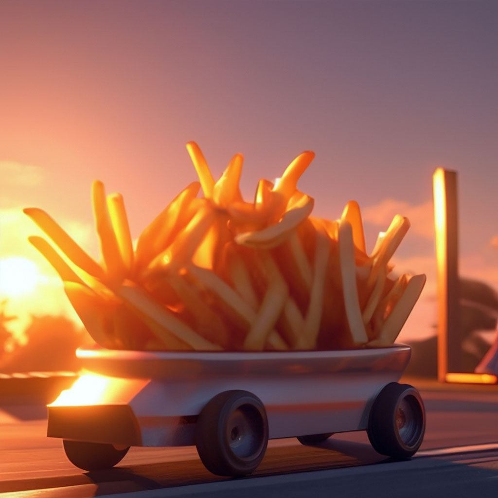 "French fries on wheels" — image created in Shedevrum