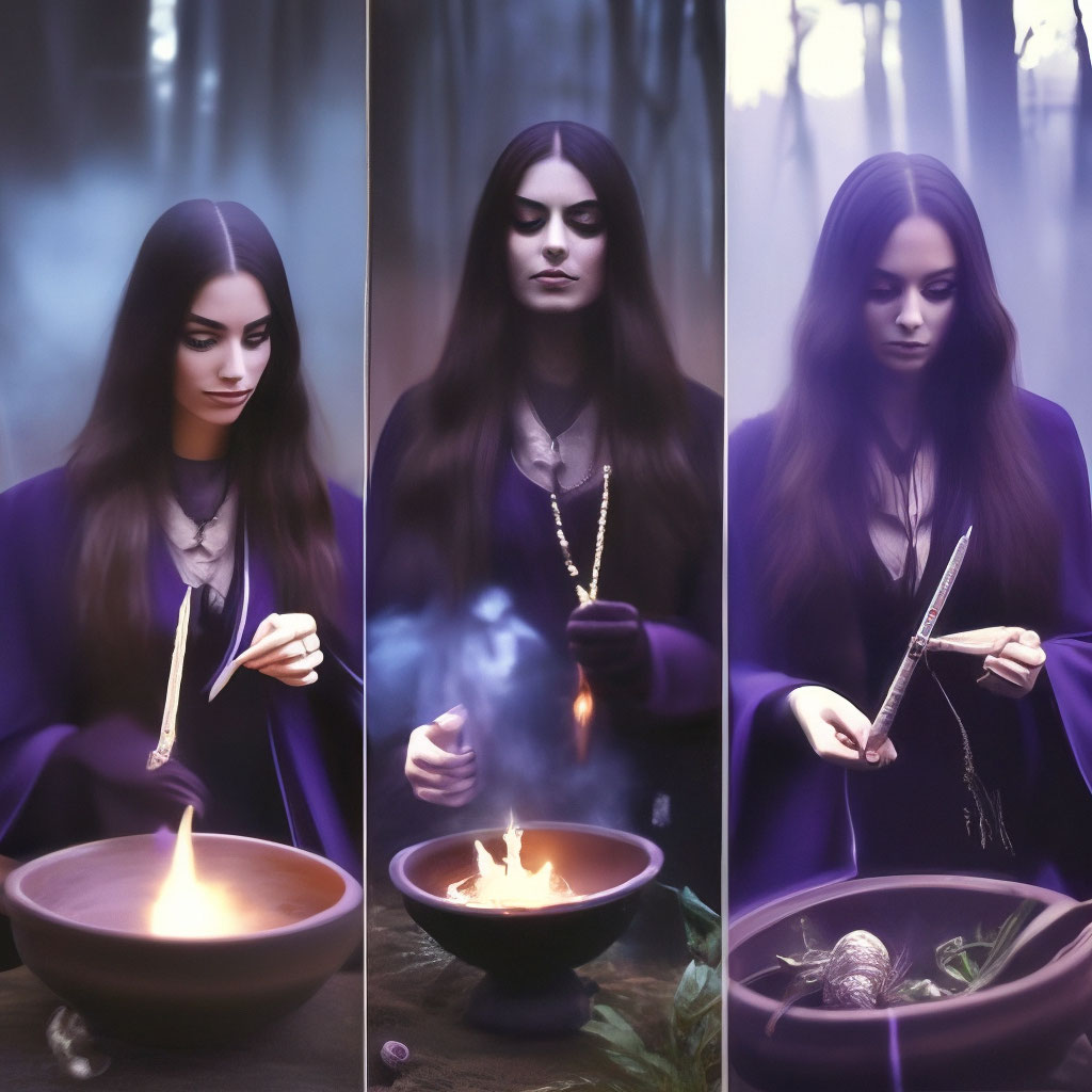 "A triptych of the witchy atmosphere while working with spells: a ...