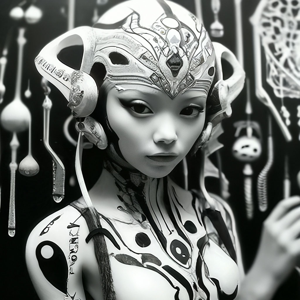 "🍎 anime alien. spray art + parchment + ink. glue painting. filigree ...