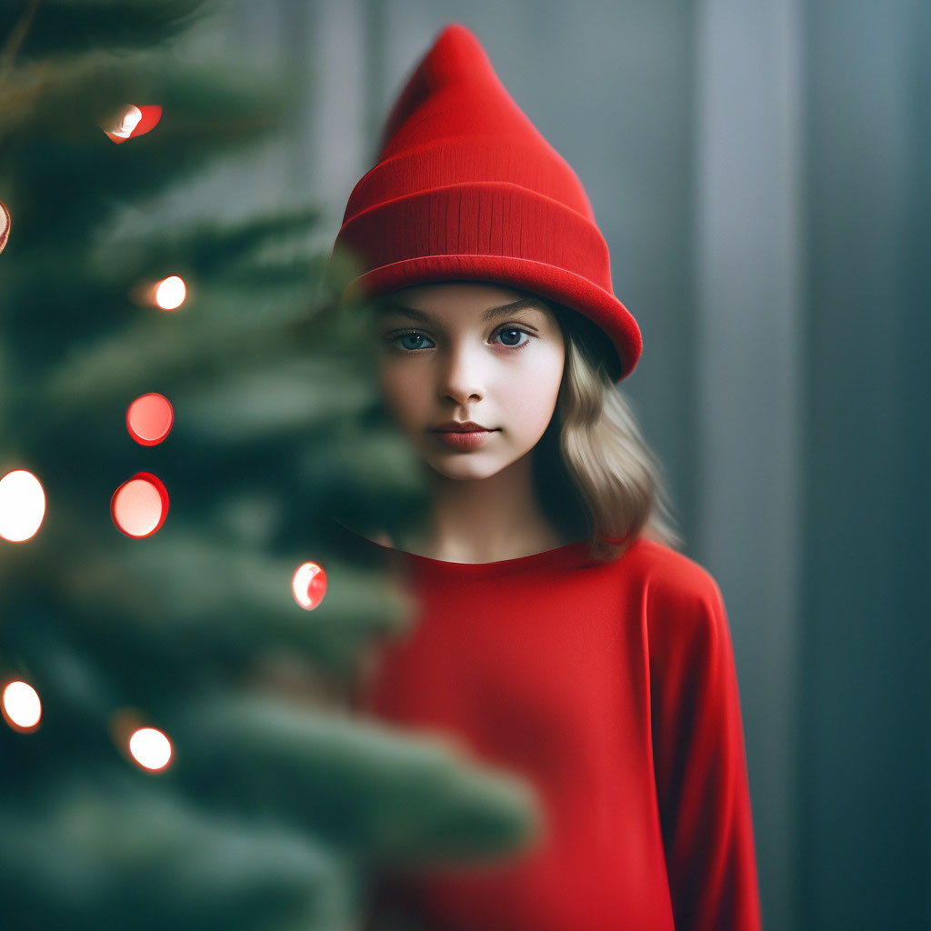 "Minimalism:a girl depicted with one delicate red line in a Santa Claus ...