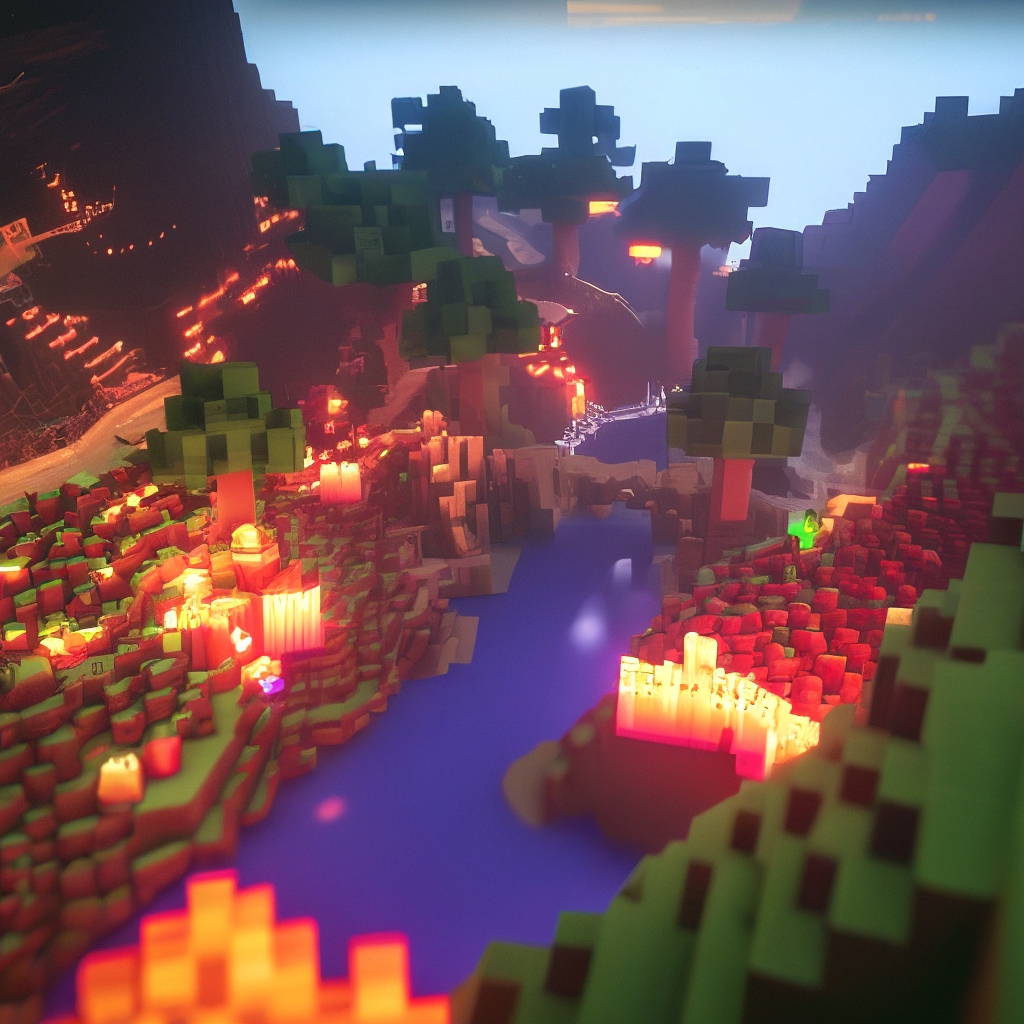 "Beautiful landscape of hell minecraft, 16k,, 30mm lens, 1/250s, f/2.8 ...