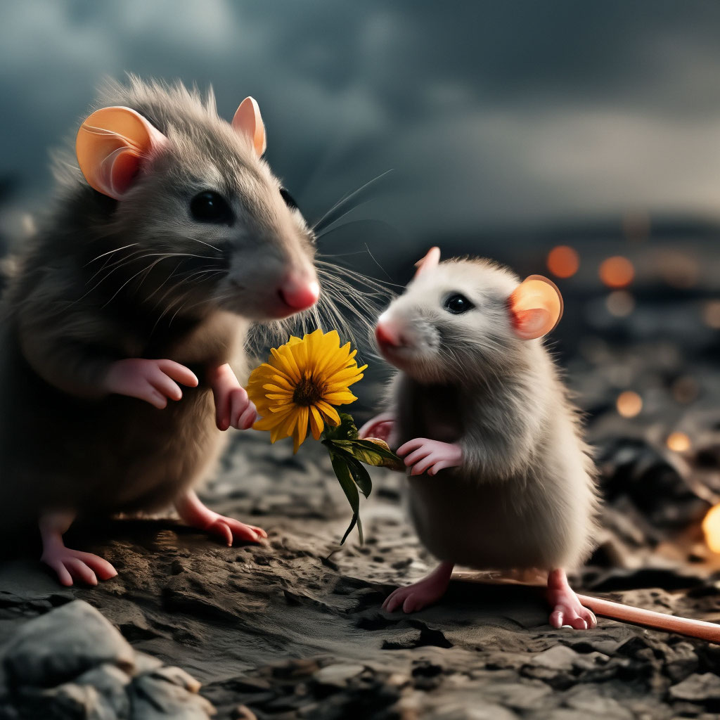 "Baby rats give bouquets to their rat mother" — image created in Shedevrum