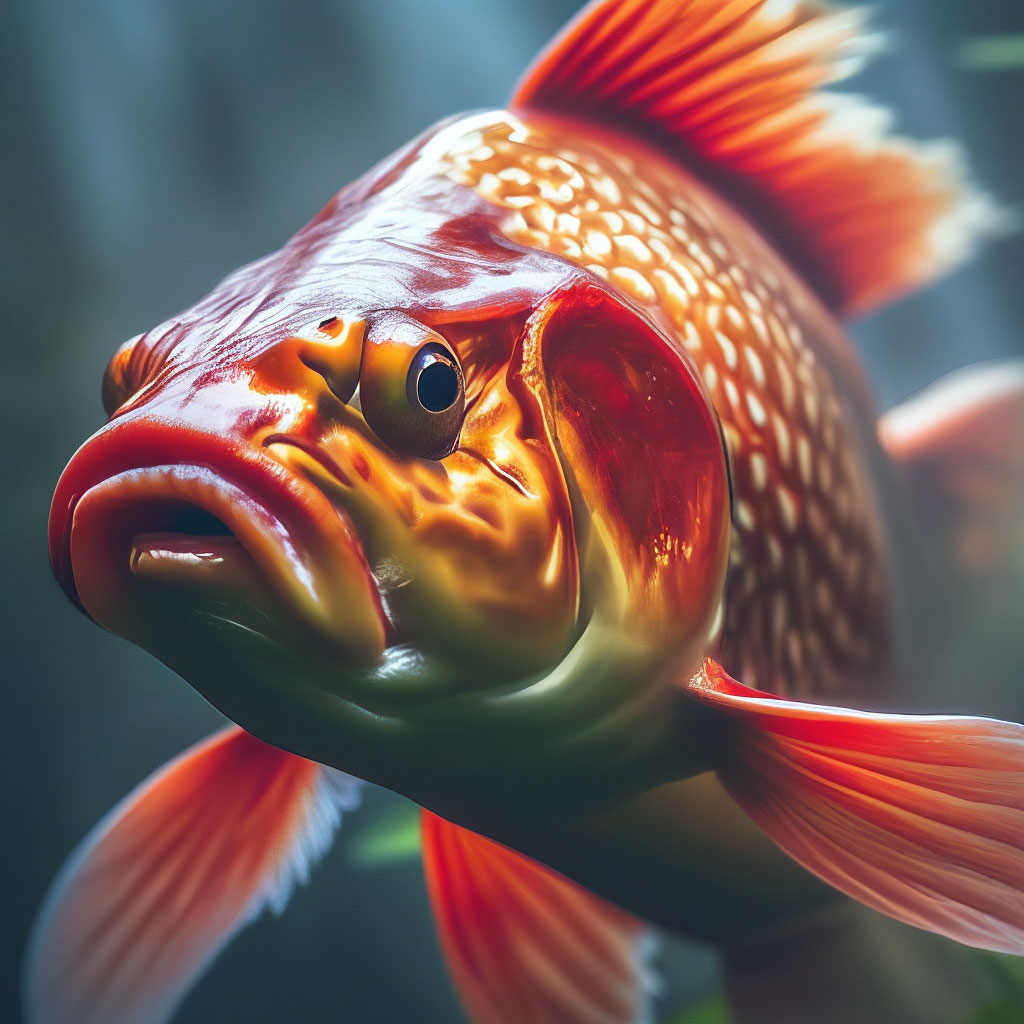 "Big red carp with golden scales" — image created in Shedevrum