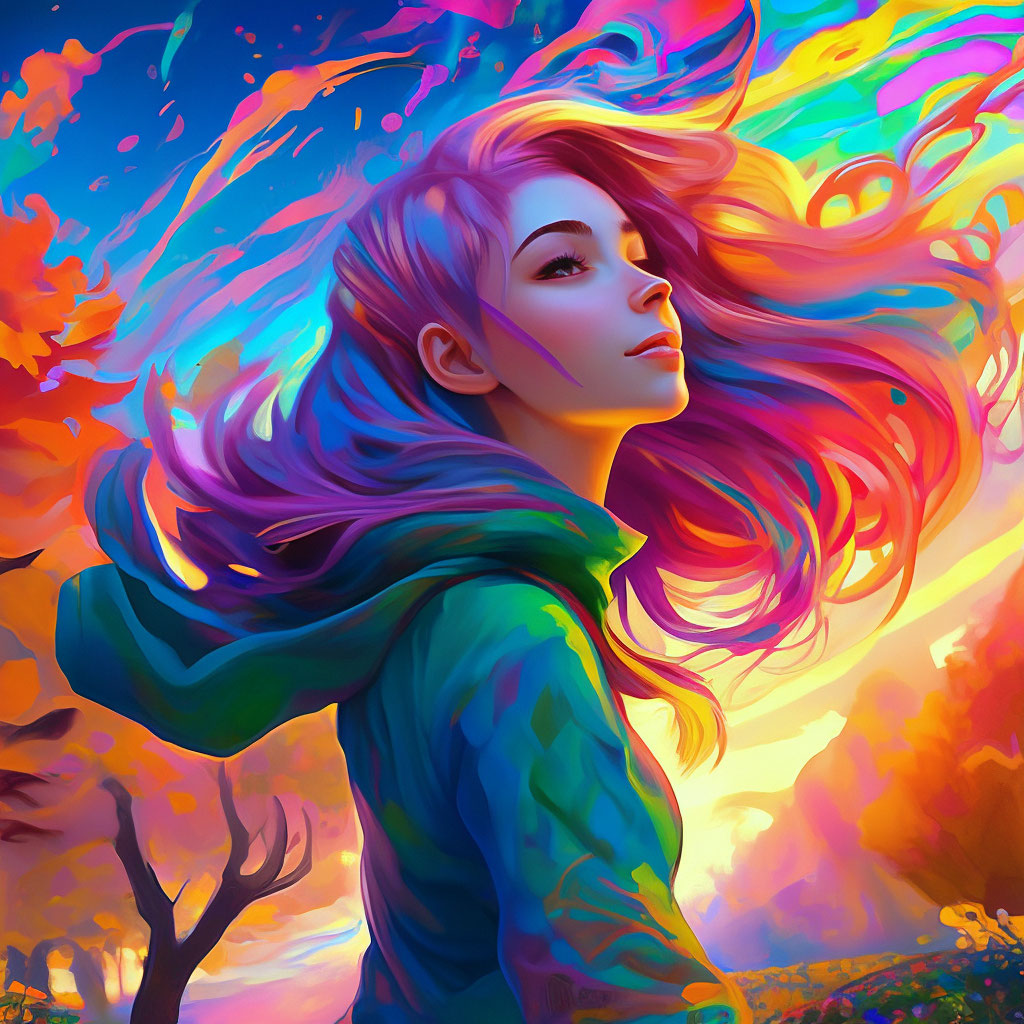 "Beautiful perspective of a woman from another planet with multicolored ...