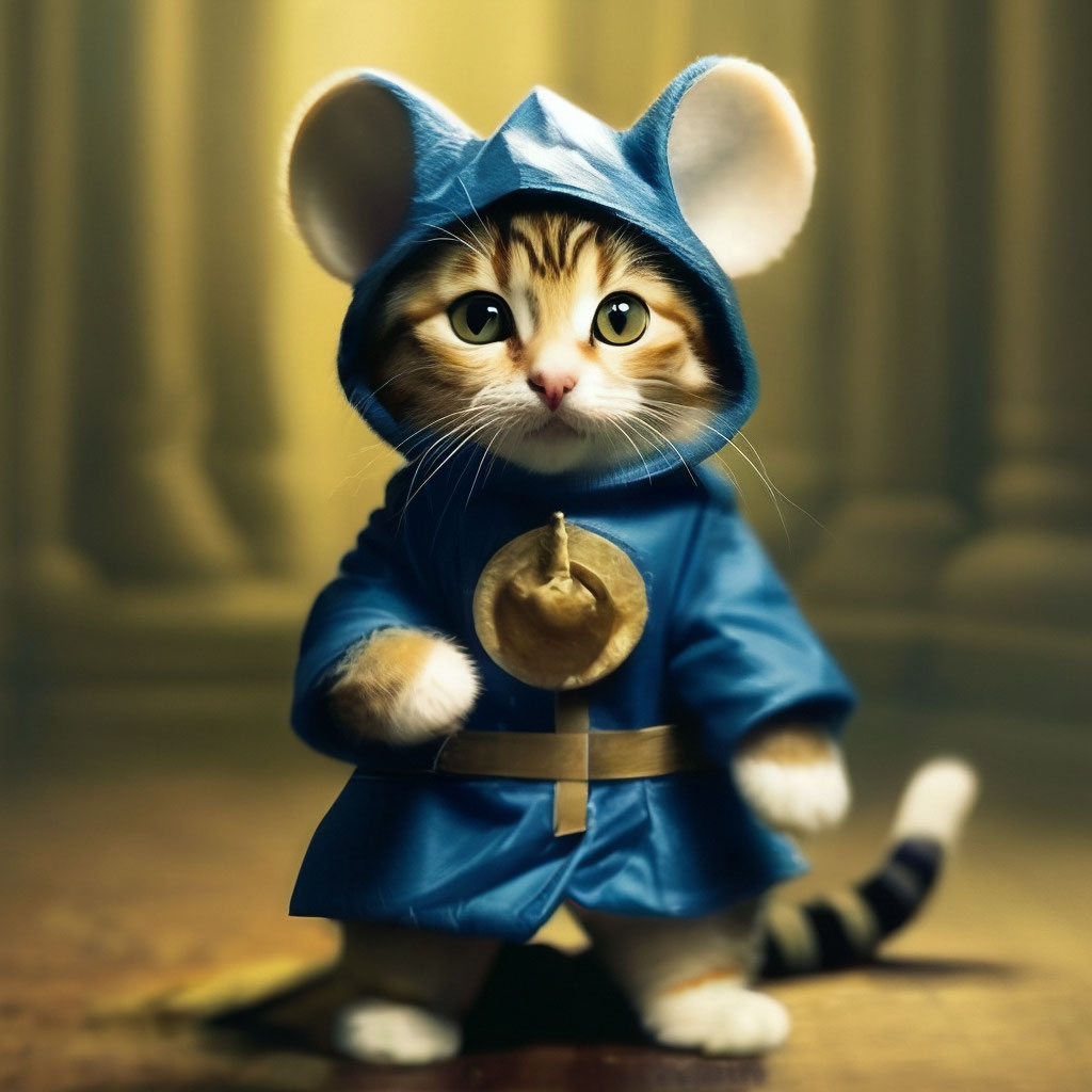 "A cat in a mouse costume" — image created in Shedevrum
