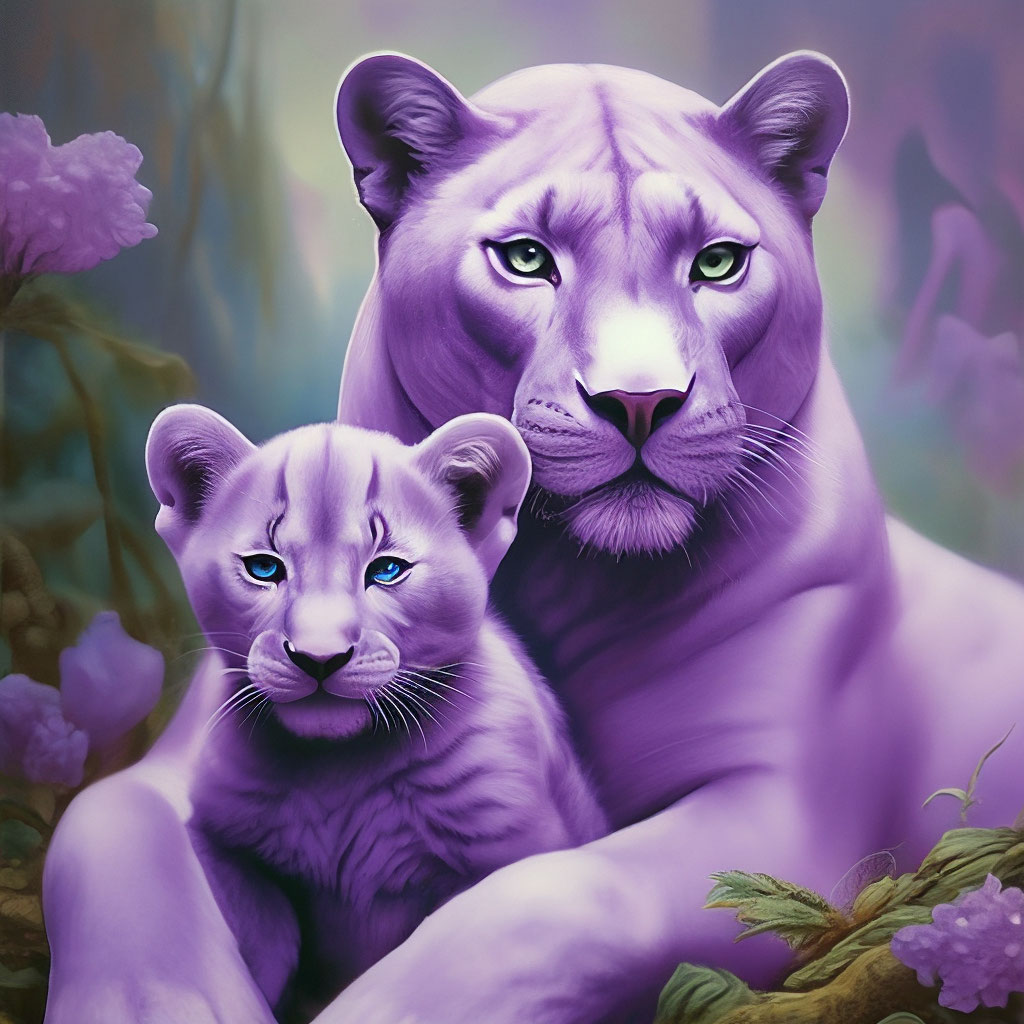 "Lilac panther with a cub" — image created in Shedevrum