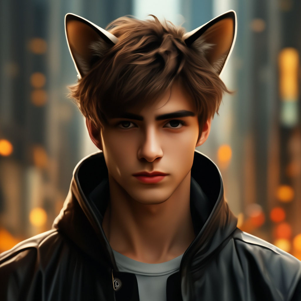 "An anthropomorphic cool man with cat ears" — image created in Shedevrum