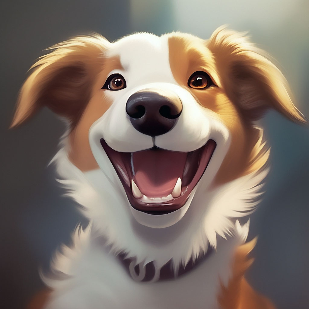 "The dog is smiling, almost human" — image created in Shedevrum