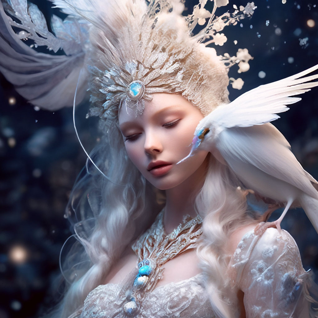 "Galactic dust, a hybrid albino bird girl, an intricate tiara, a tangle ...