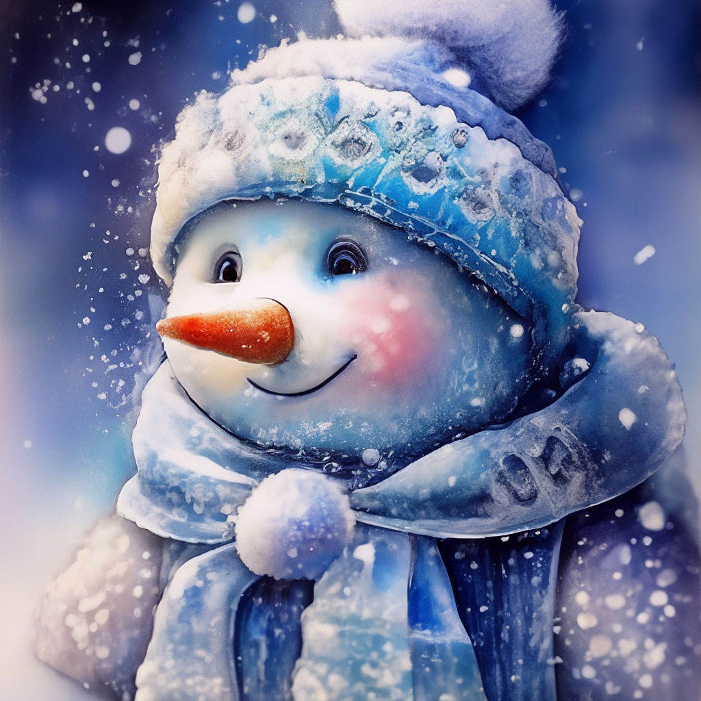 "Watercolor drawing, photorealism, realistic, snowman, pixel ...