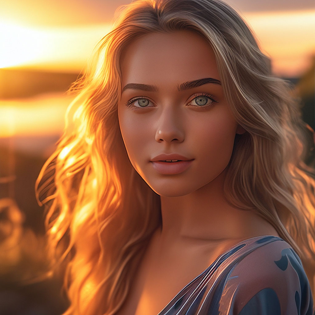 "Sunlight at sunset is reflected in the eyes of beautiful girls ...