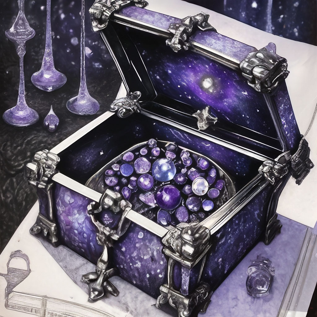 "Black open casket with precious stones inside the shower gothic silver ...