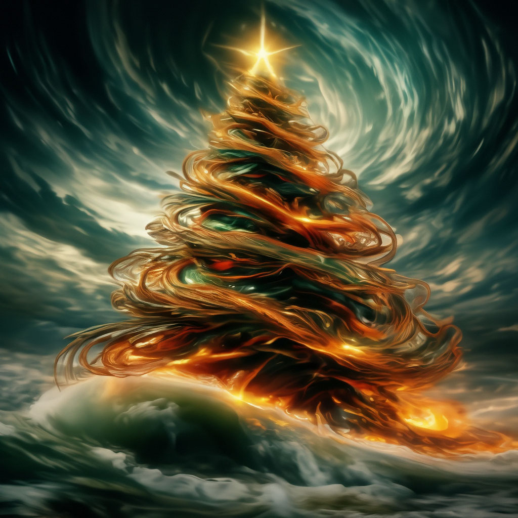 "Christmas tree, surrealism, bright colors, whirlwinds" — image created ...