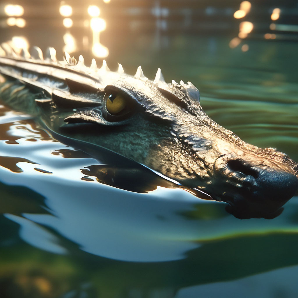 "A crocodile's eyes are above the surface of the water, a duck is ...