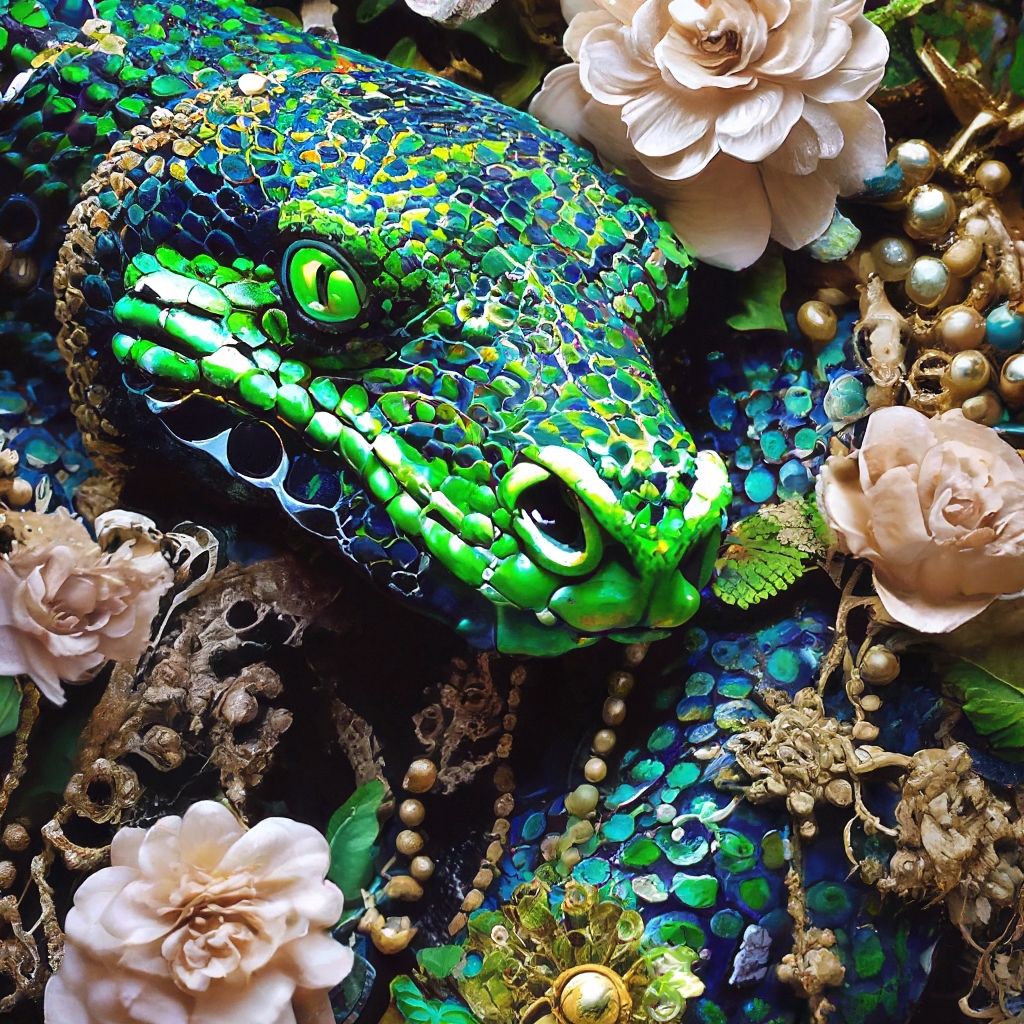 "Big black python beautiful green eyes,dark botanical, digital-art ...