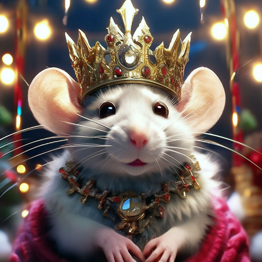 "👑👑👑👑👑 Realistic fluffy rat queen in queen's clothes, big huge eyes ...