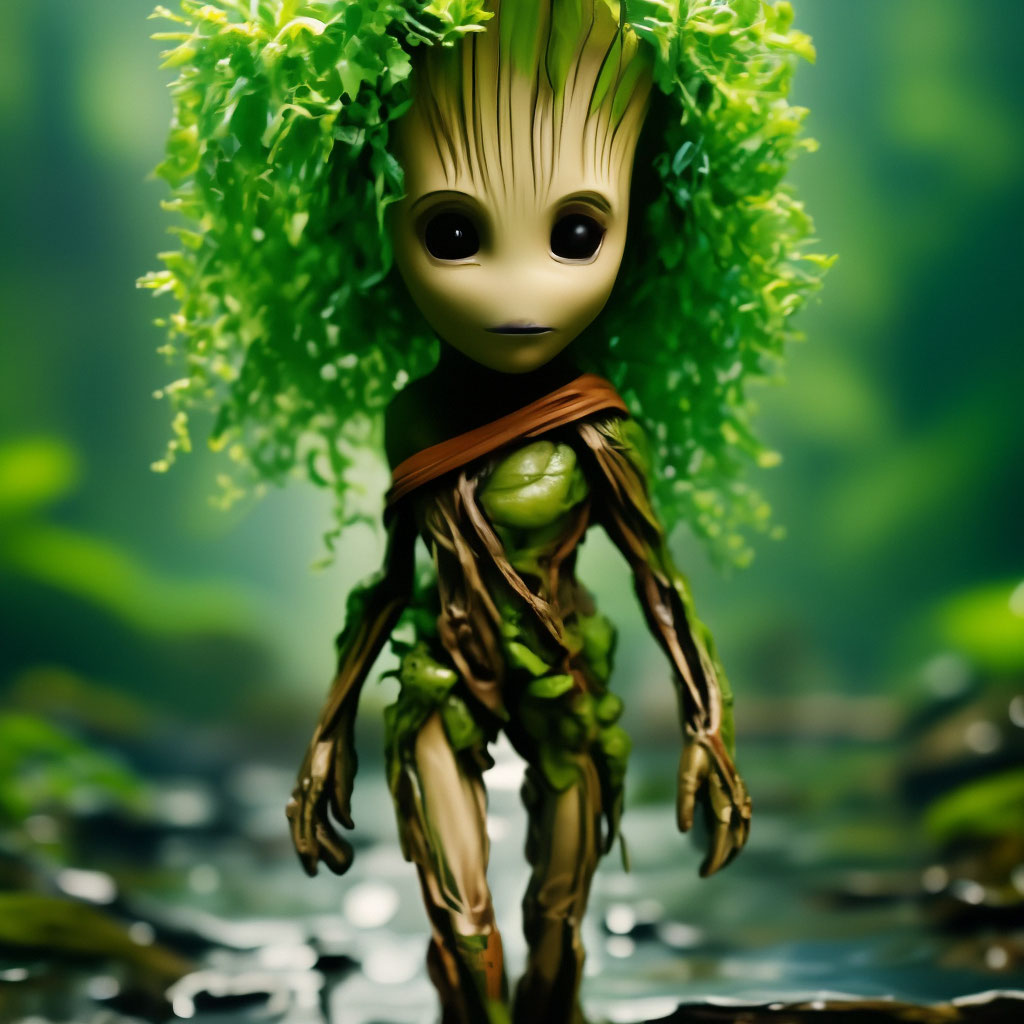 "Groot girl, aesthetics of the female body, lush green hair, high heels ...