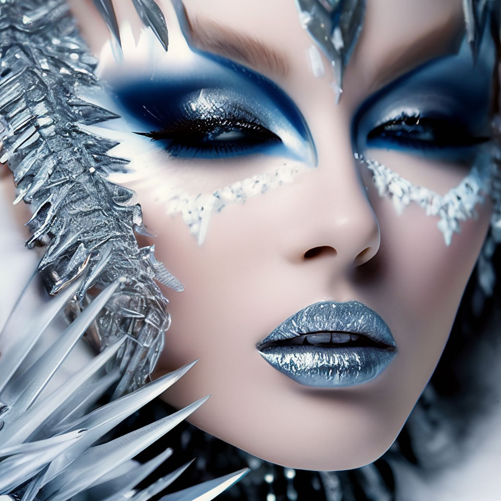 "Close-up of the snow queen's face,professional makeup,refined facial ...