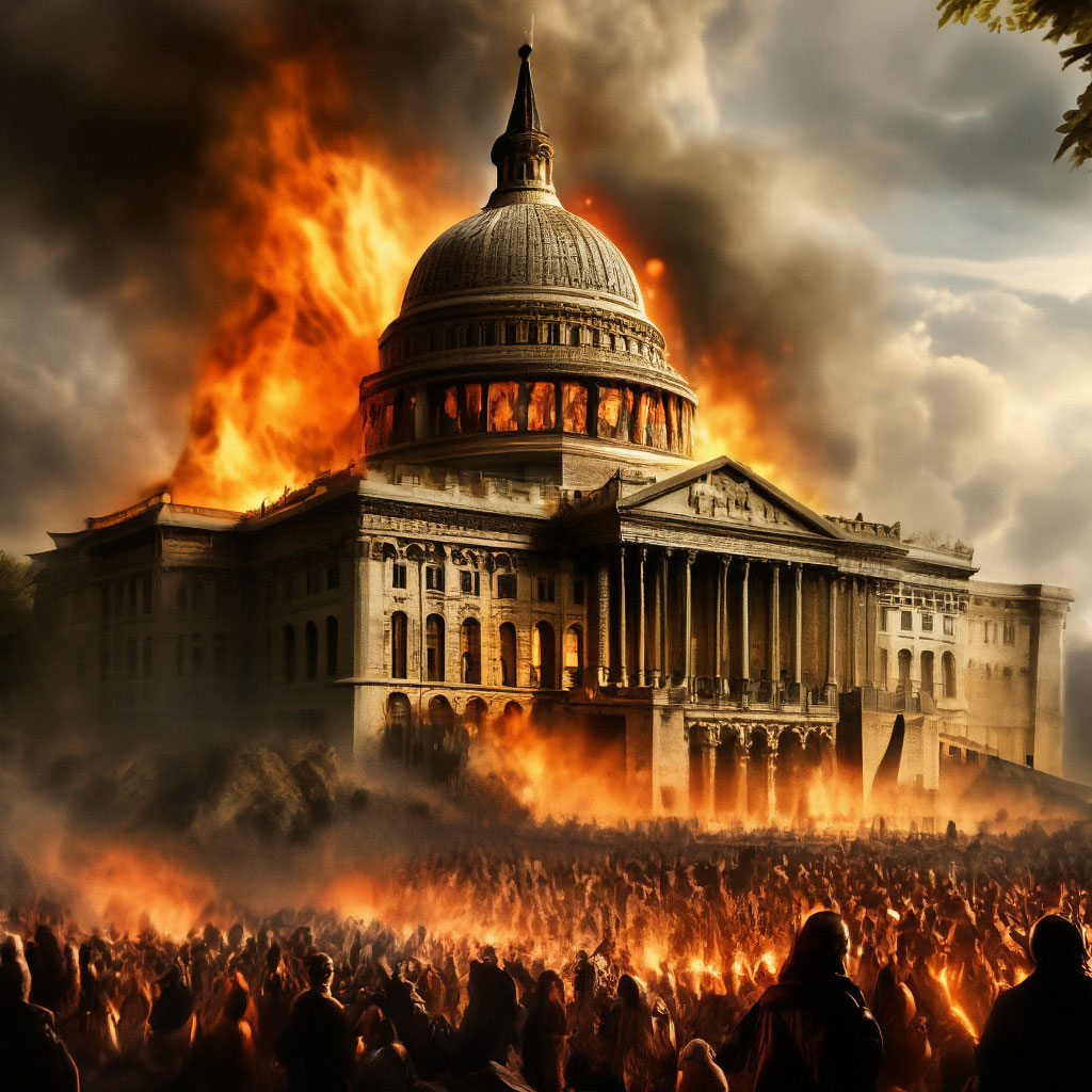 "The burning Capitol. bye bye den. Oriental people surrounded the ...
