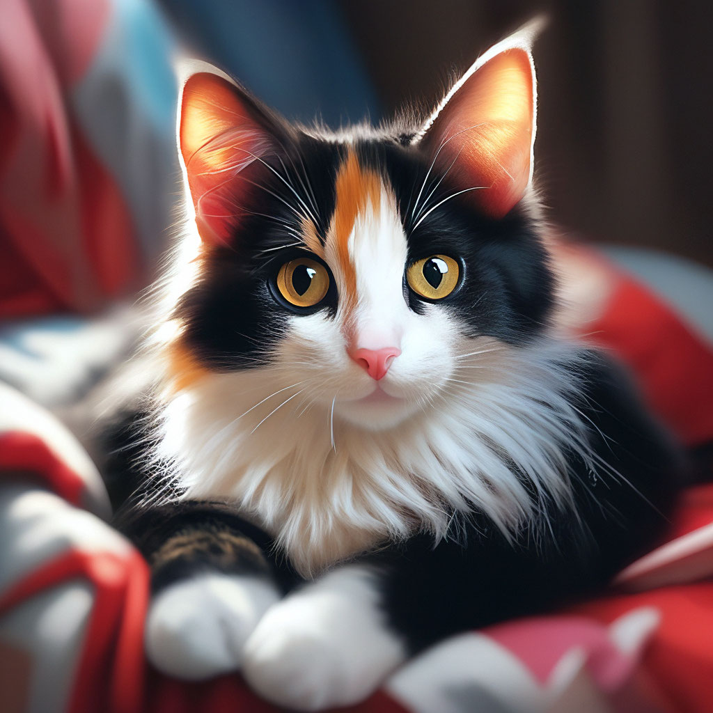 "A very cute tricolor cat.realistic, cozy, beautiful, cute, tricolor ...