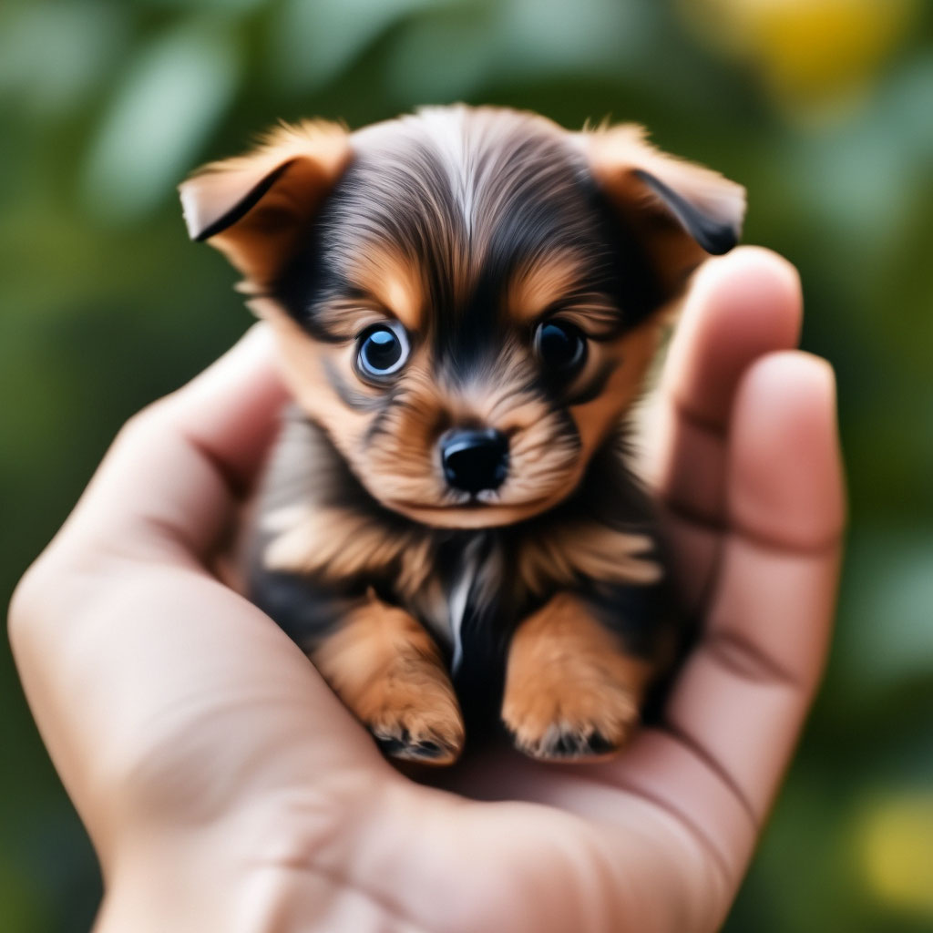 "Cute doggie mini doggie on the palm of your hand" — image created in ...