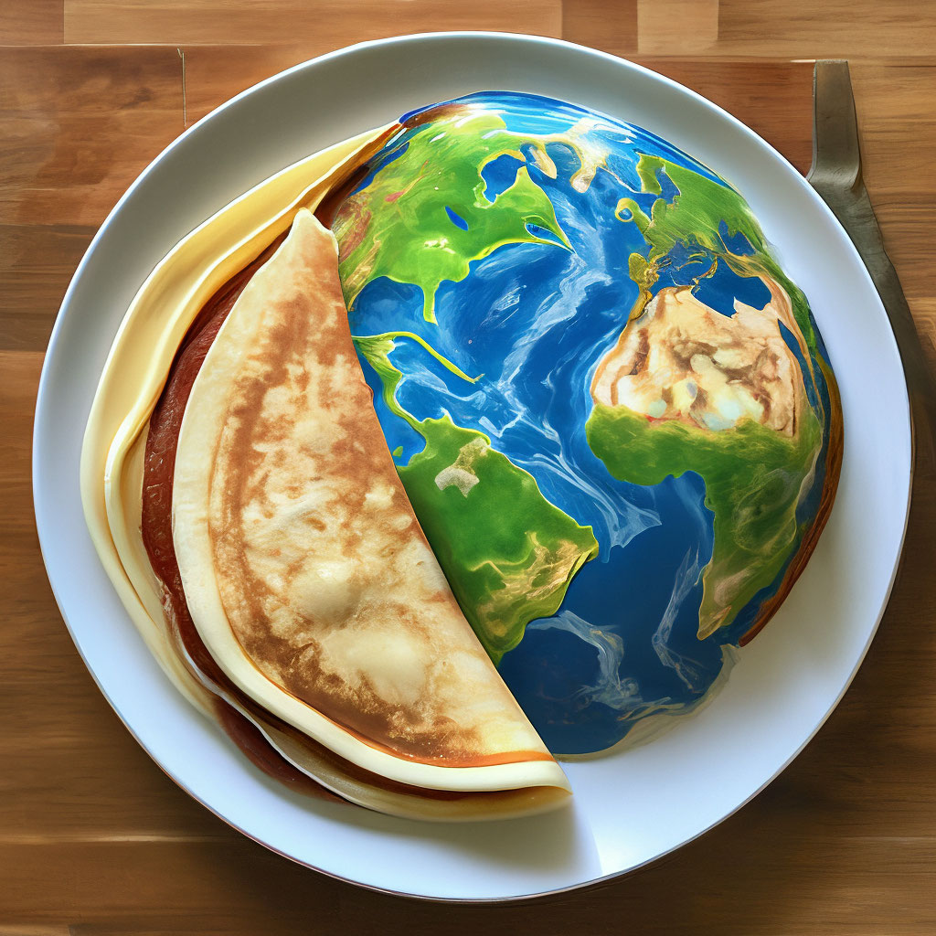 "Pancake planet Earth" — image created in Shedevrum