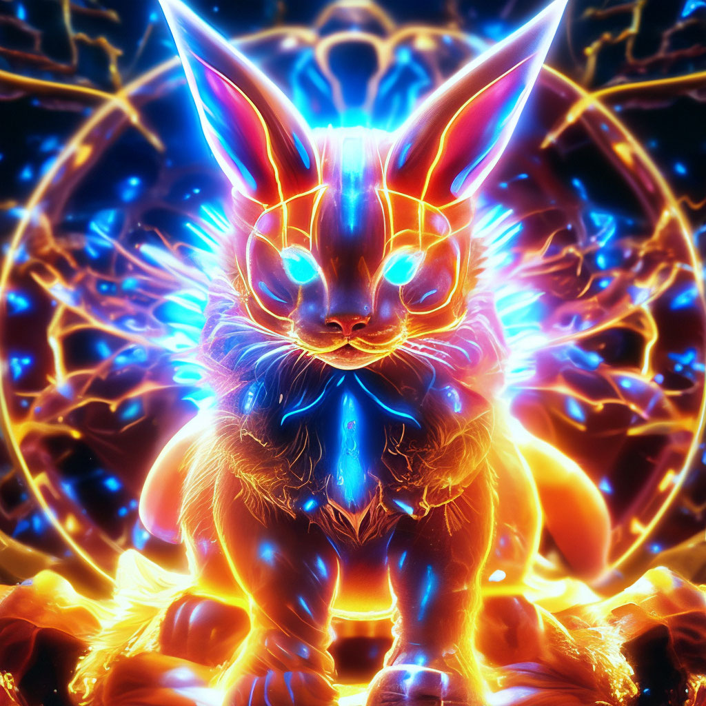 "Epic fractal neon rabbit cat bursts out of the Open activated Fractal ...