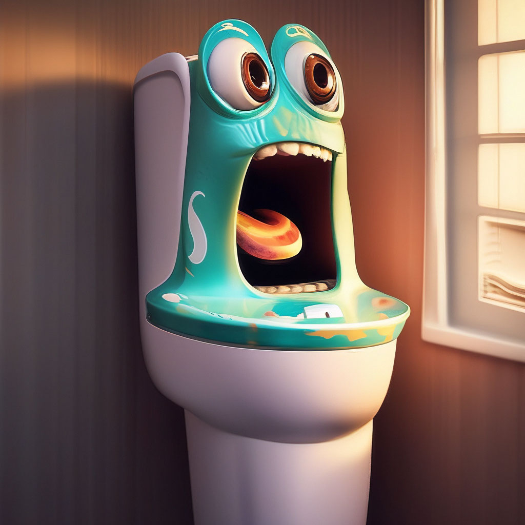 "Skibidi toilet singing head from the toilet" — image created in Shedevrum