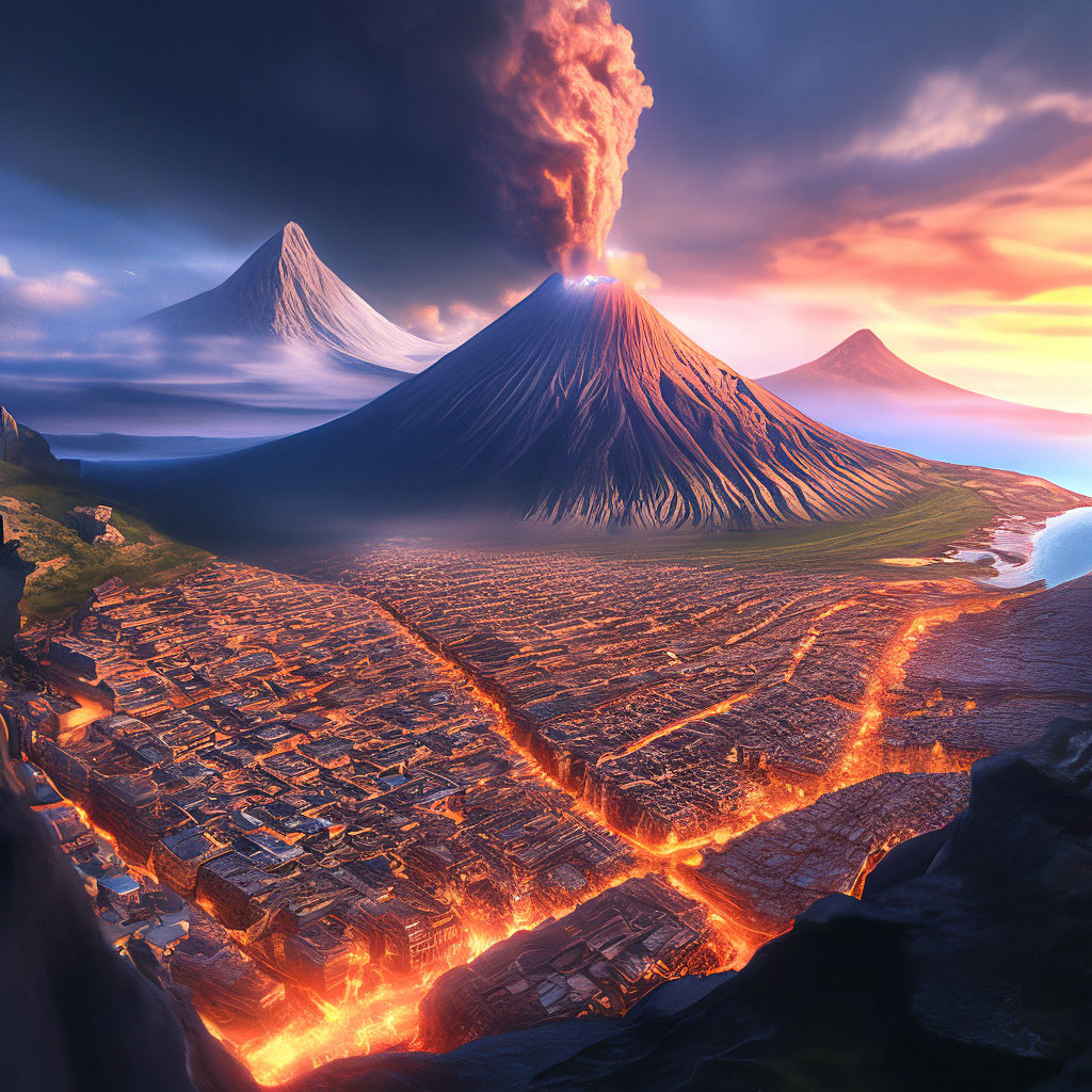 "Volcanic city" — image created in Shedevrum