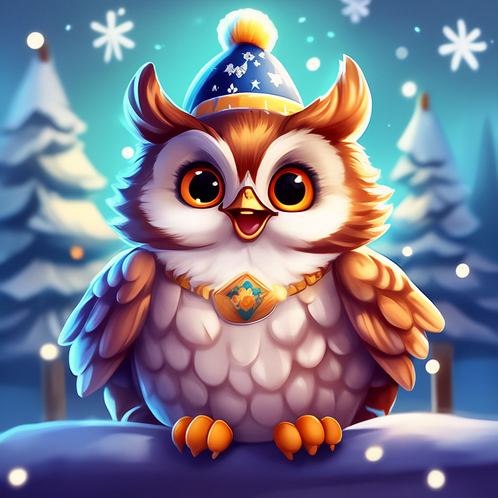 "2d drawing festive drawing owl cute smiling new year" — image created ...