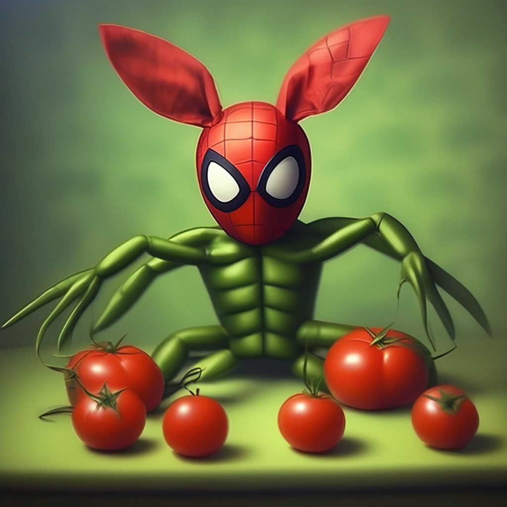 "Spider man with down syndrome with rabbit ears with cucumber legs and ...