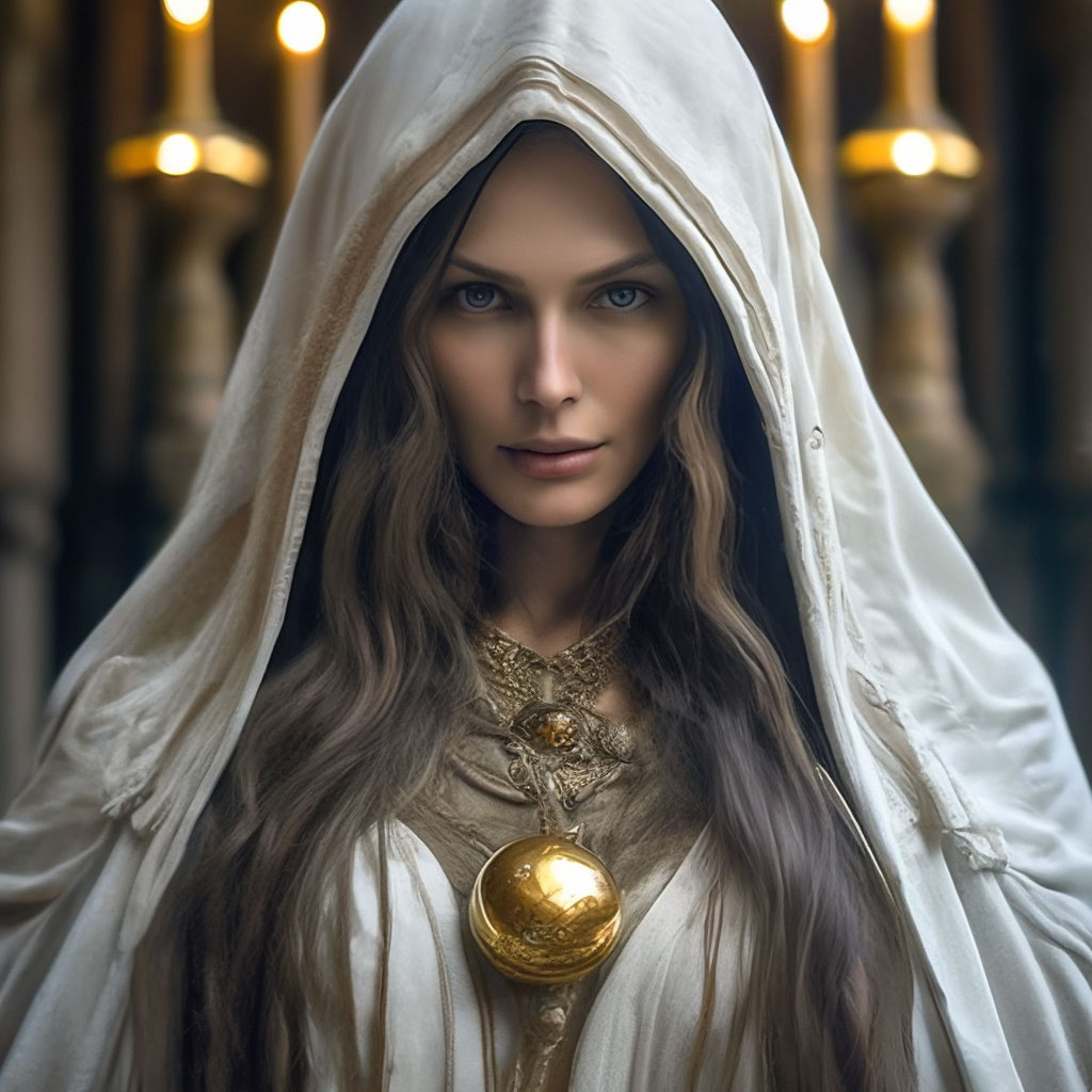 "Ancient Sorceress, very tall thin, well-preserved woman, without hair ...