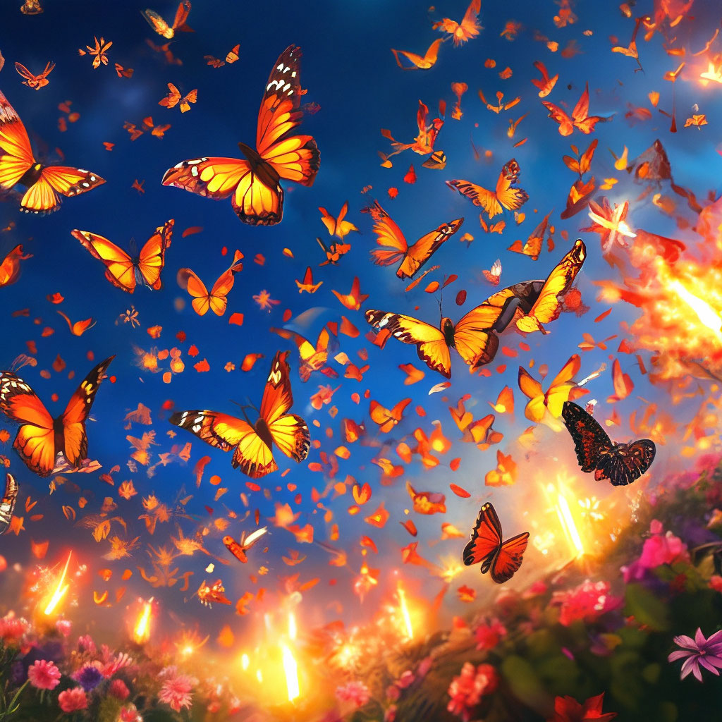 "Fireworks of butterflies" — image created in Shedevrum