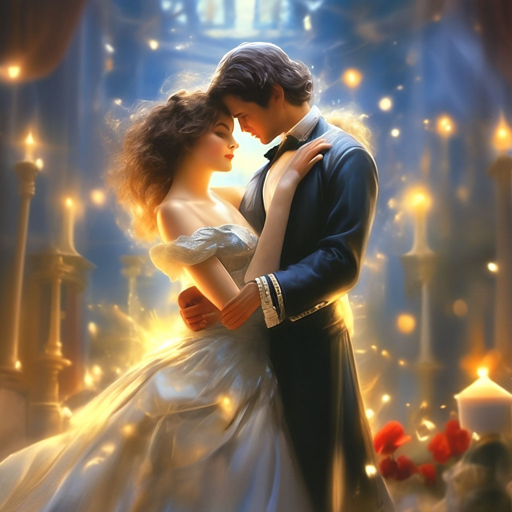 "Beautiful couple, passion, tenderness, magic, sparks, fantasy, vintage ...