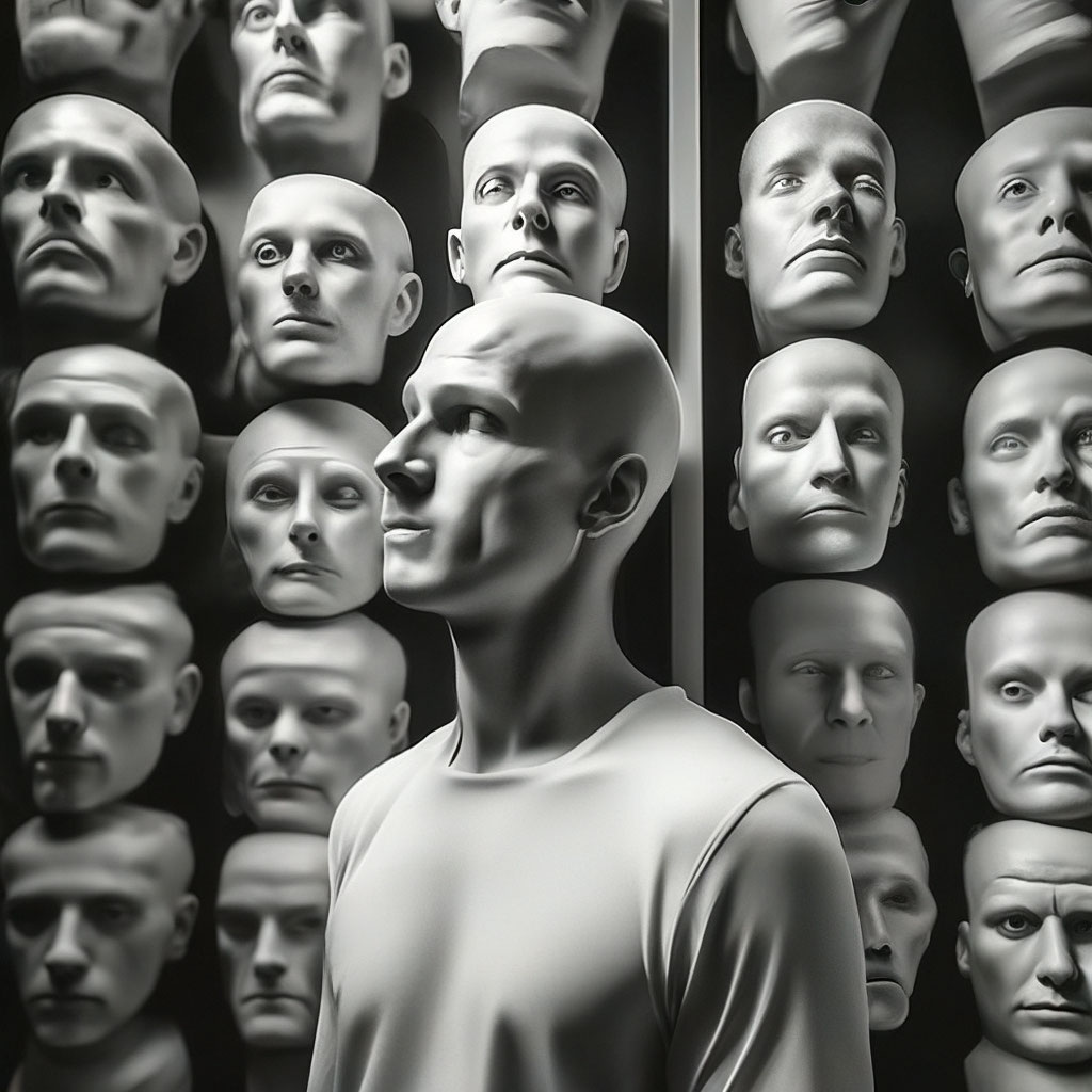 "A man without a head, there are human heads on the shelf ...