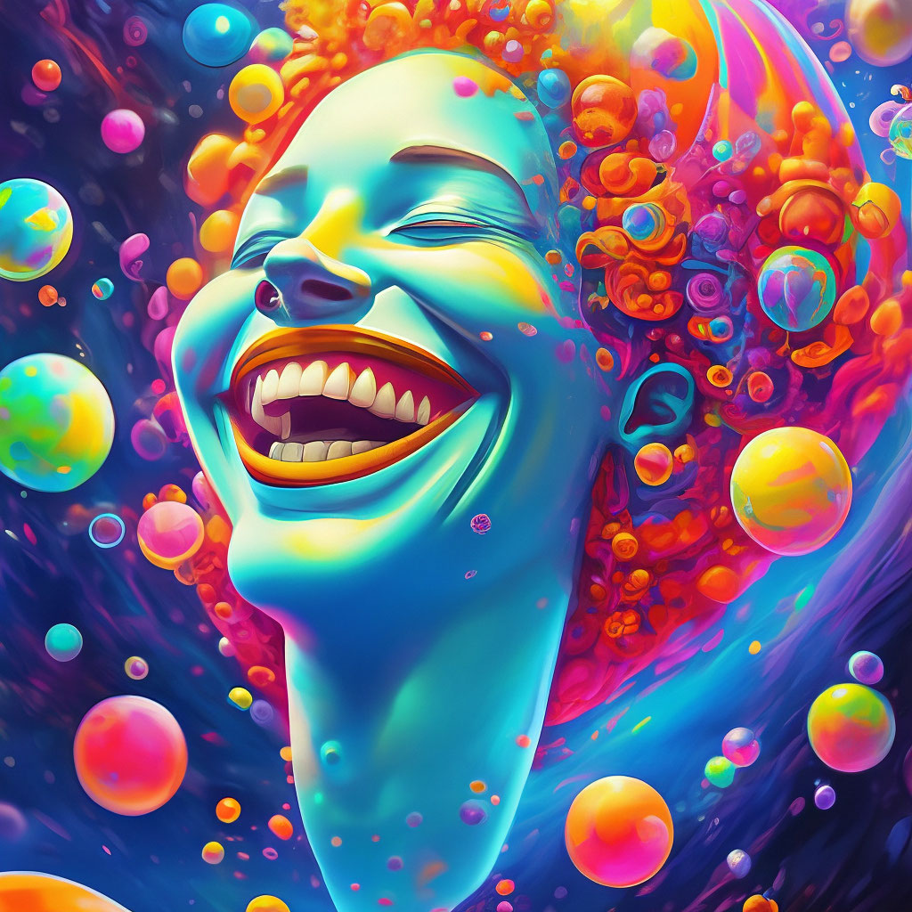 "Laughing head in space, domaver style, multicolored surrealism ...