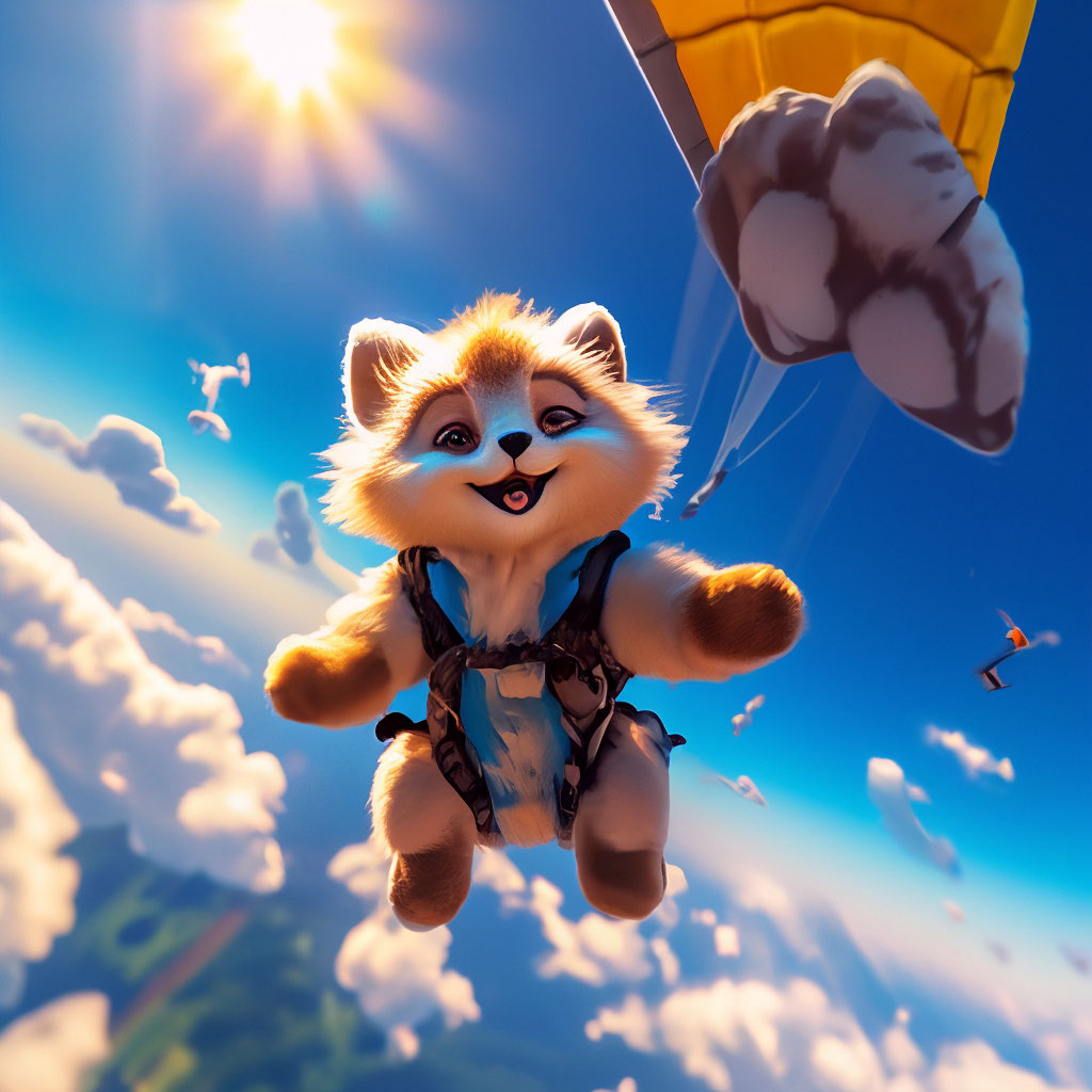 "Bright sunny day, blue sky, the cutest furry creature skydiving ...