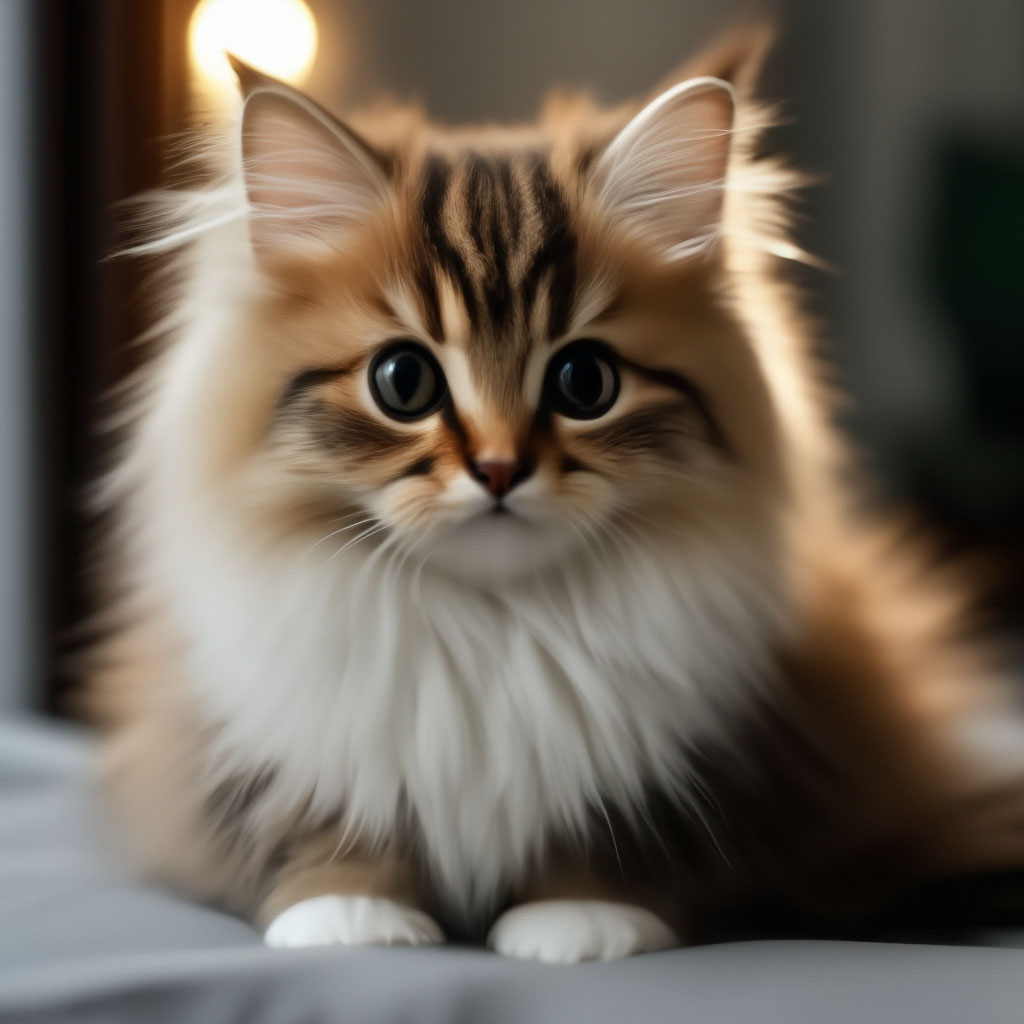 "A soft, small, beautiful, very fluffy, affectionate, cute cat with ...