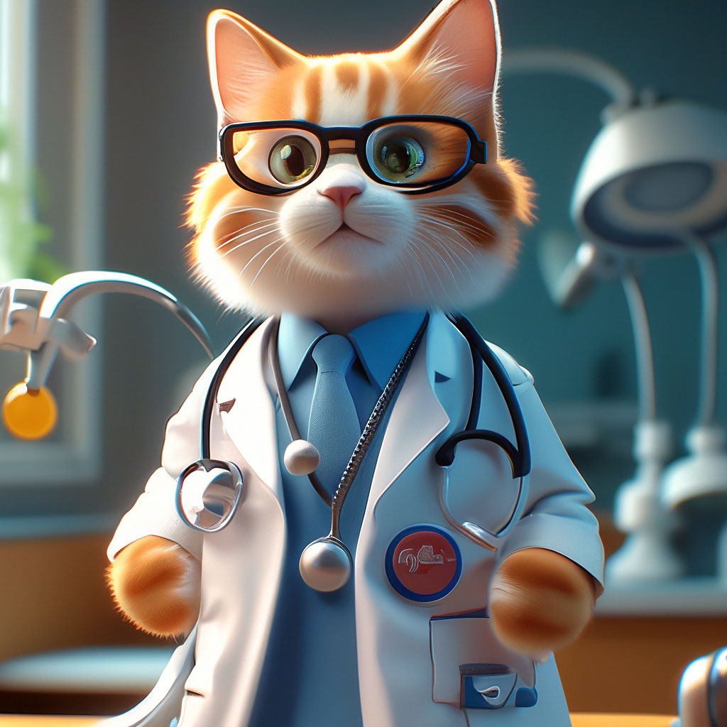 "The cat is a doctor" — image created in Shedevrum